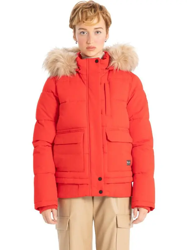 POINT ZERO Removable Hood And Fur Bomber - Red