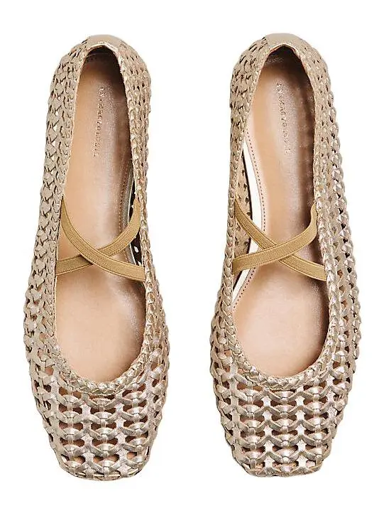 Anthropologie Woven Leather Ballet Flats - Gold