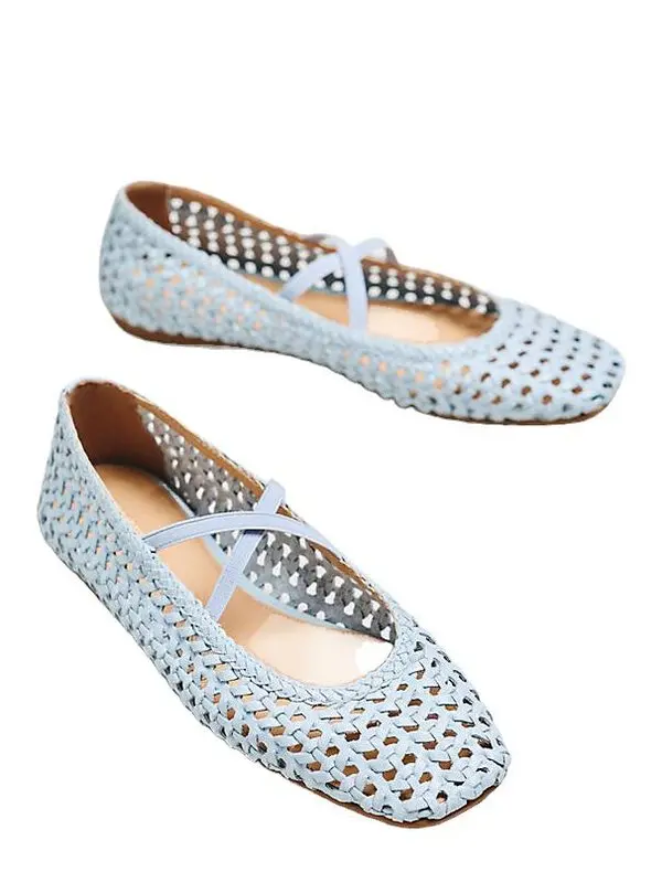 Anthropologie Woven Leather Ballet Flats - Light Blue