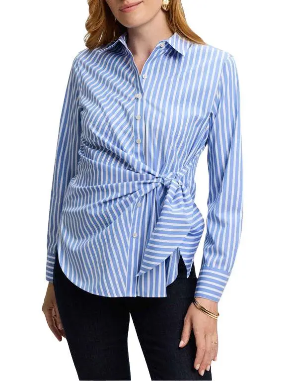 Foxcroft Sabine Stripe Side Tie Button-up Shirt - Periwinkle