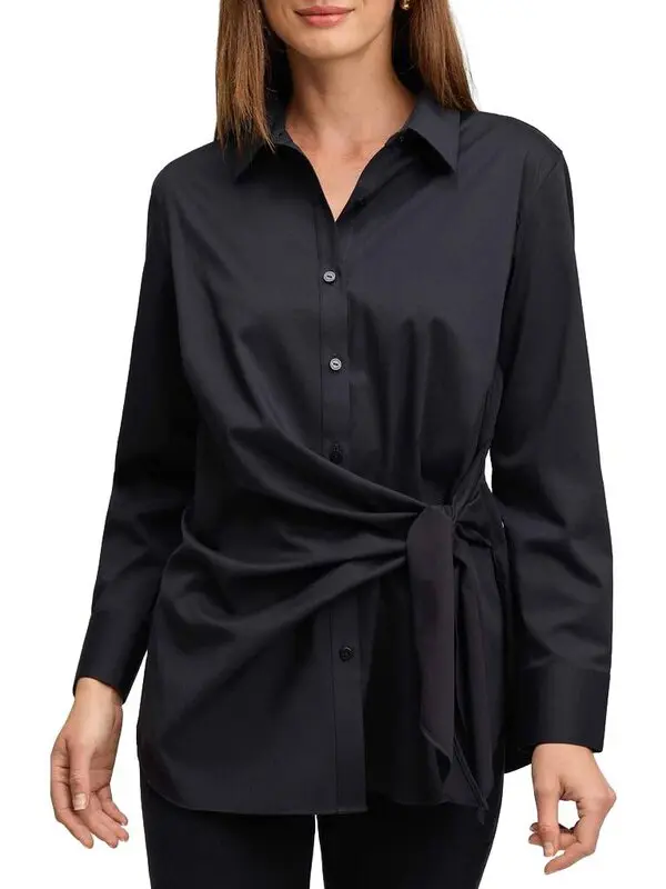 Foxcroft Sabine Side Tie Button-up Shirt - Black