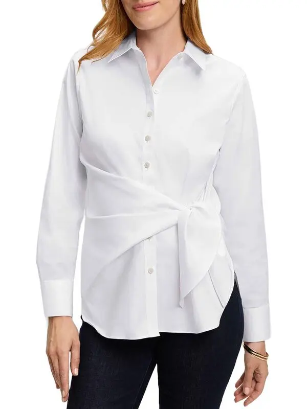 Foxcroft Sabine Side Tie Button-up Shirt - White