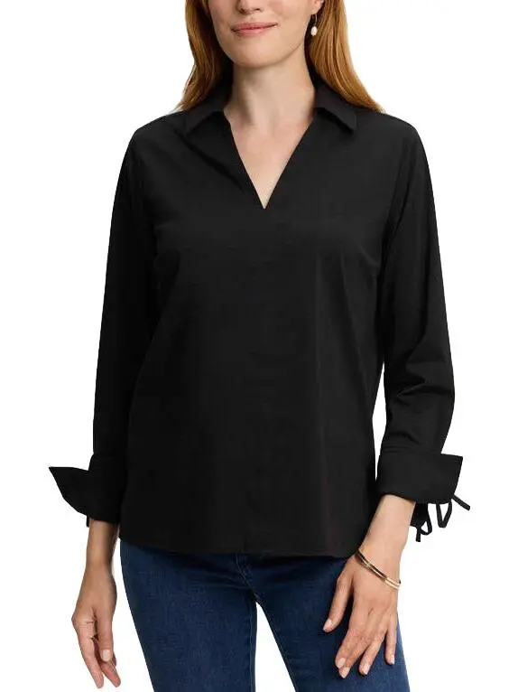 Foxcroft Carla Tie Cuff Popover Top - Black