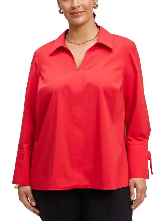 Foxcroft Carla Tie Cuff Popover Top - Simply Red