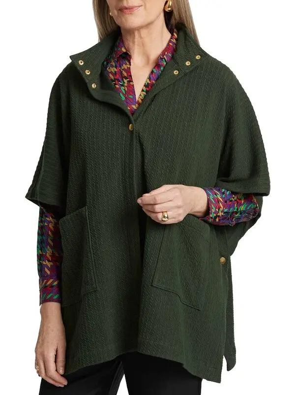 Foxcroft Aspyn Cable Stitch Knit Cape - Dark Green