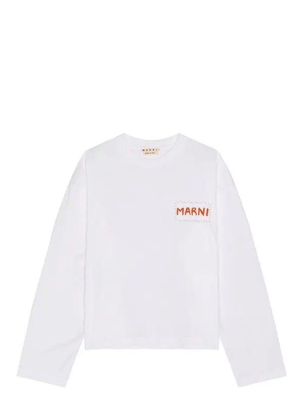 Marni Logo Long Sleeve Tee In White - Lily White