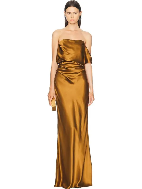THE SEI Strapless Arm Drape Gown - Umber