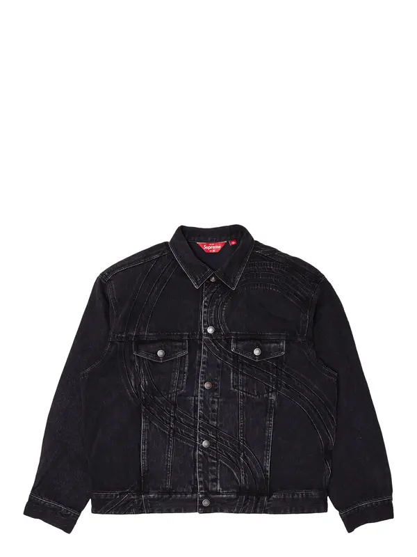 Supreme Logo Denim Trucker Jacket - Black