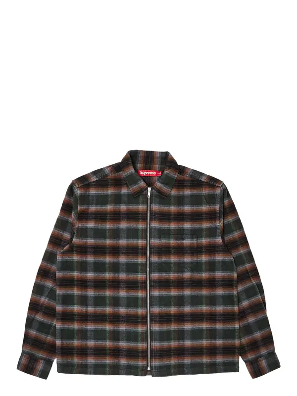 Supreme Shadow Plaid Flannel Zip Up Shirt - Green