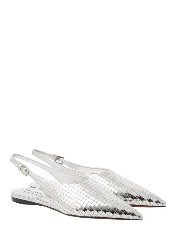 Alaïa Art Deco Mirrored Leather Slingback Flats - Silver