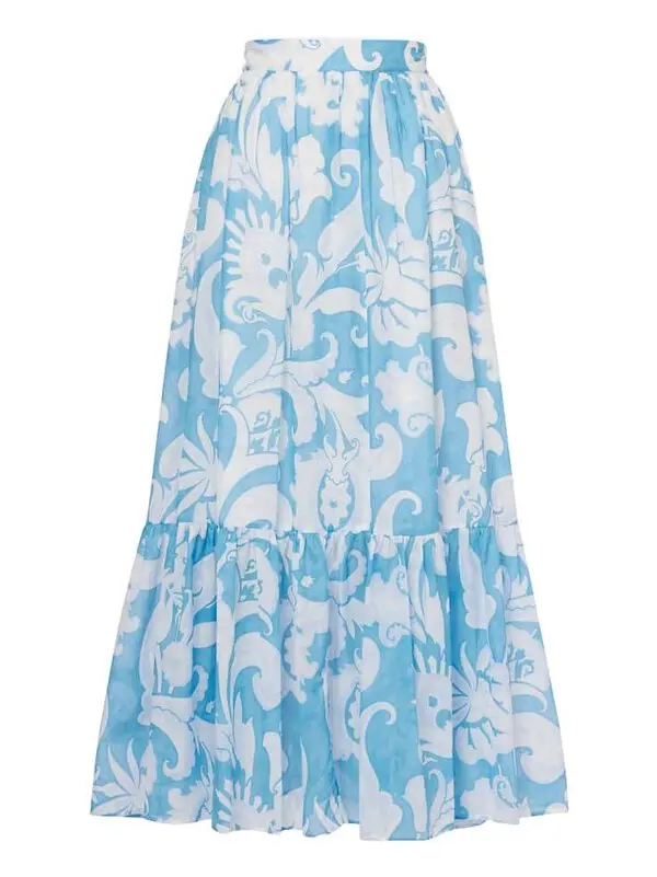 Etro Paisley Cotton Maxi Skirt - Blue