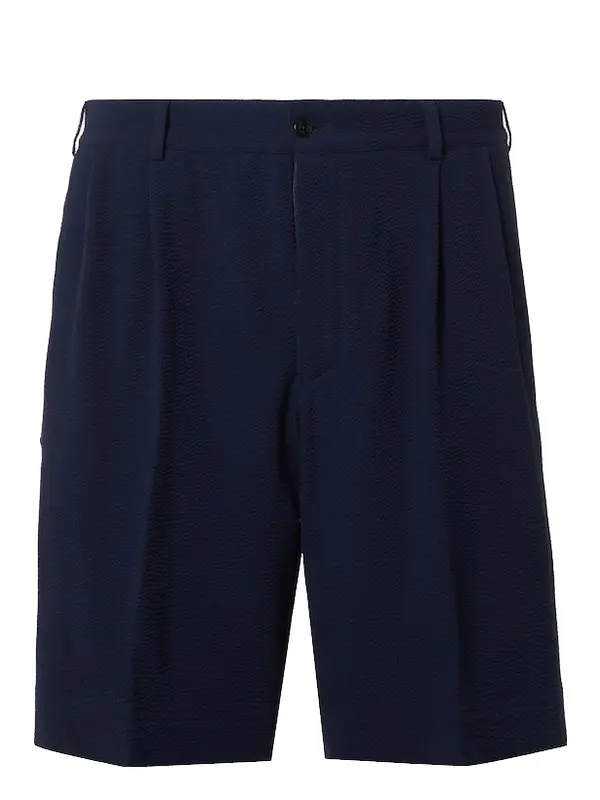 Rubinacci Pleated Wool Seersucker Shorts - Blue