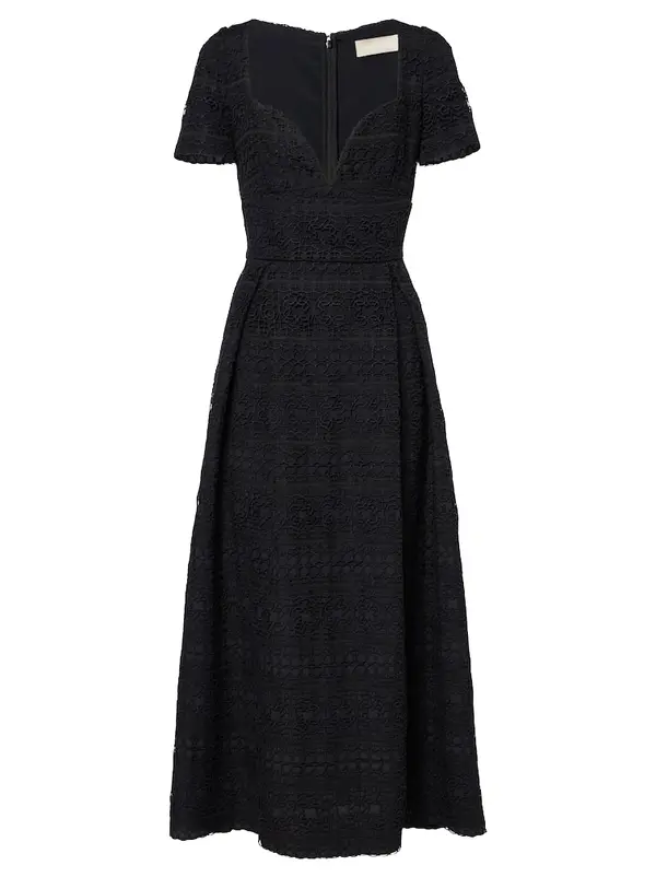 Elie Saab Macramé Midi Dress - Black