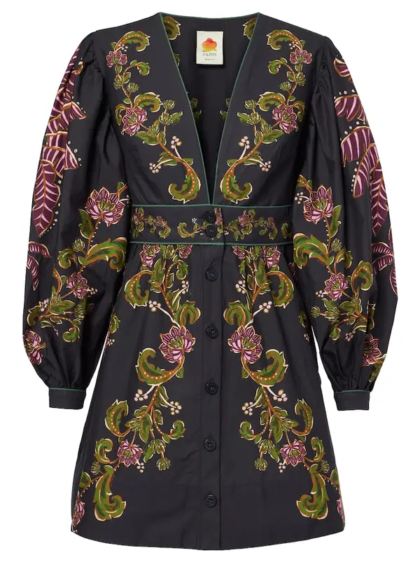Farm Rio Ravenala Floral Shirt Dress - Black