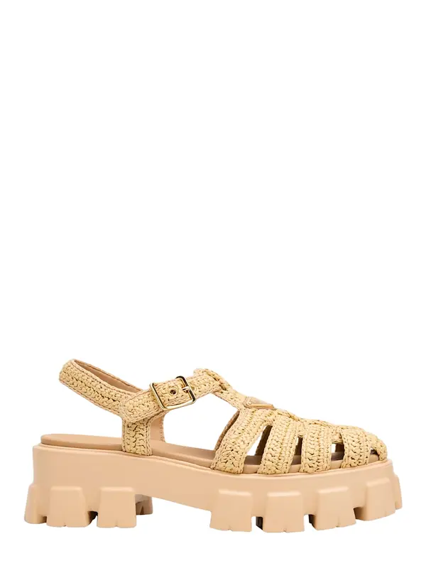 Prada Monolith Raffia Fisherman Sandals - Naturale
