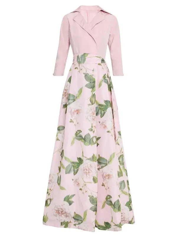 Rickie Freeman For Teri Jon Floral-print Faille Taffeta Shirt Gown - Pnkpat