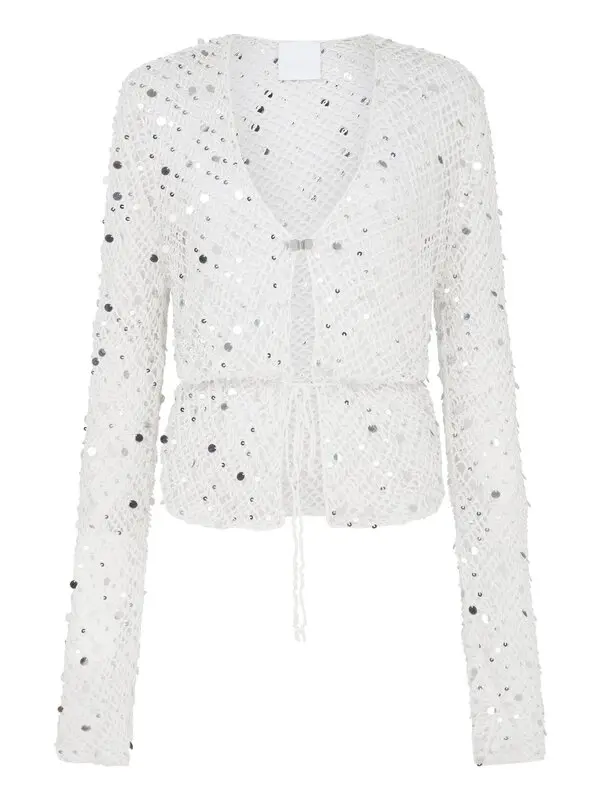 Paris Georgia Vera Sequined Crochet Cardigan - Off-white