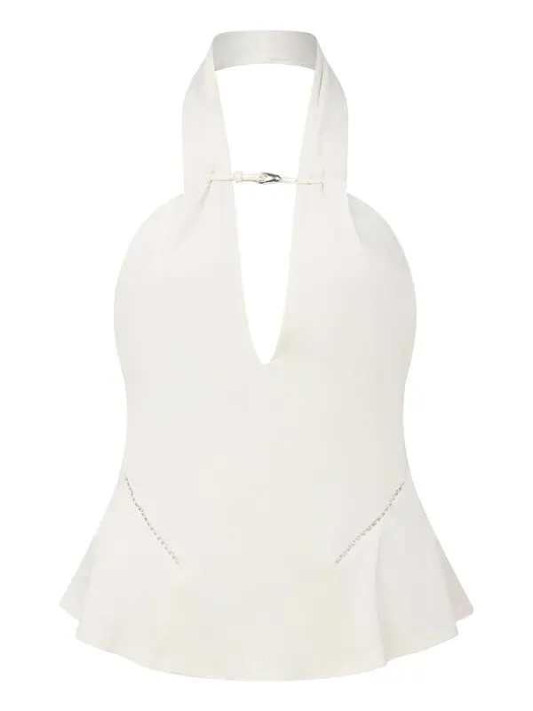Paris Georgia Shrunken Cotton Peplum Top - Off-white