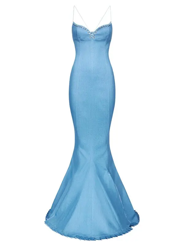 LUDOVIC DE SAINT SERNIN Cotton Maxi Mermaid Dress - Blue