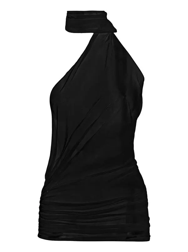 LUDOVIC DE SAINT SERNIN Ruched Tulle Sleeveless Top - Black