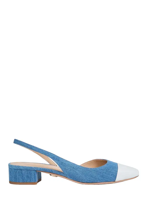Veronica Beard Cecile Leather-trimmed Slingback Flats - Mid Denim