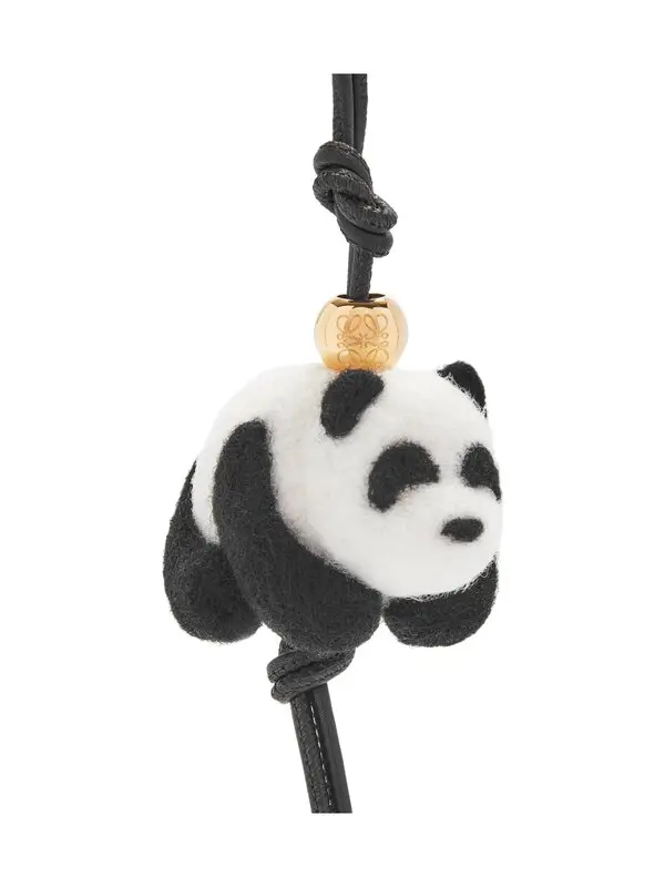 Loewe Panda Charm In Felt And Leather Skin - Black/white