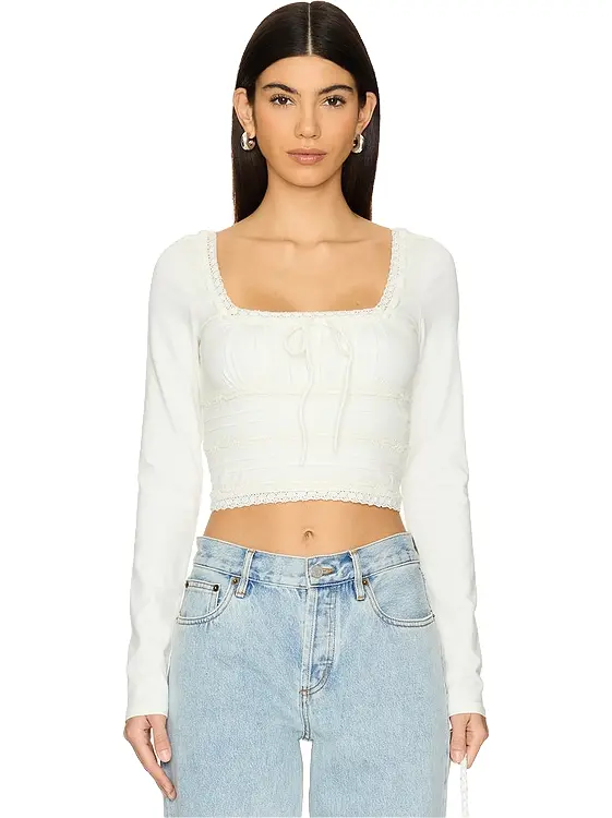 Free People Scarlet Smocked Long Sleeve Top - Clean Ivory