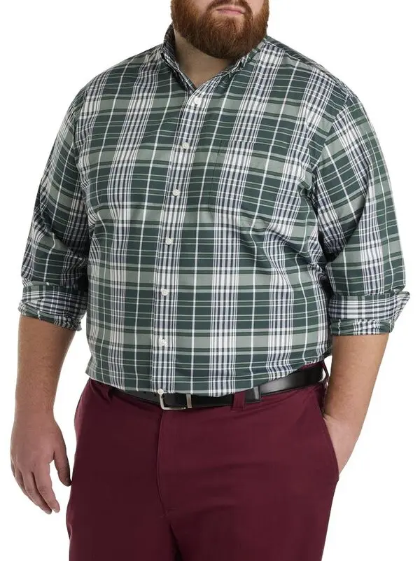 OAK HILL BY DXL Big & Tall Large Plaid Sport Shirt - Green Multi