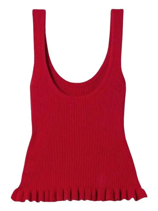 Brandon Maxwell The Phoebe Ruffled Ribbed Cashmere Tank - Red