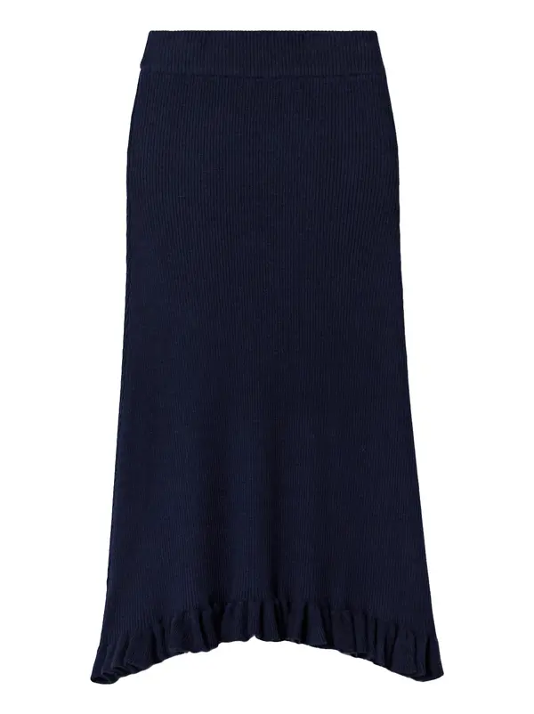 Brandon Maxwell The Grace Asymmetric Ruffled Ribbed Cashmere Midi Skirt - Blue