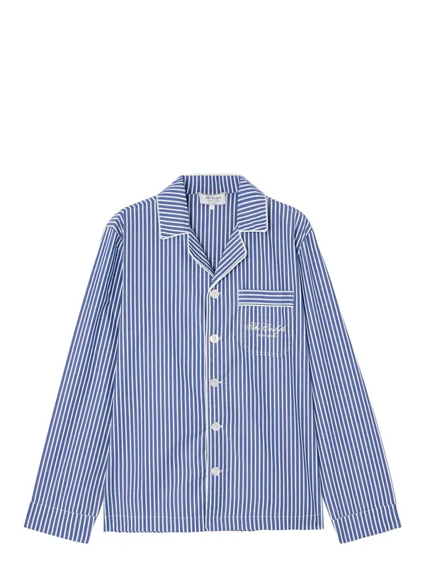 SPORTY & RICH The Carlyle Embroidered Striped Cotton-poplin Shirt - Blue