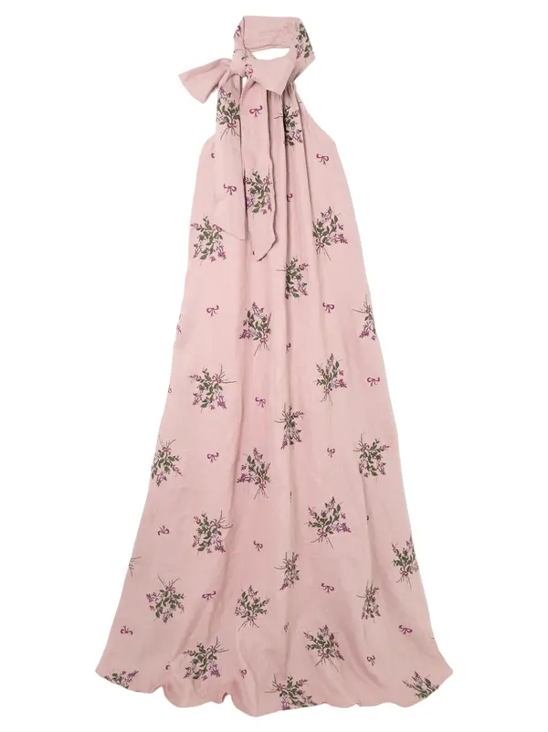 Agua Bendita Efímero Wisteria Embroidered Linen Maxi Dress - Pink