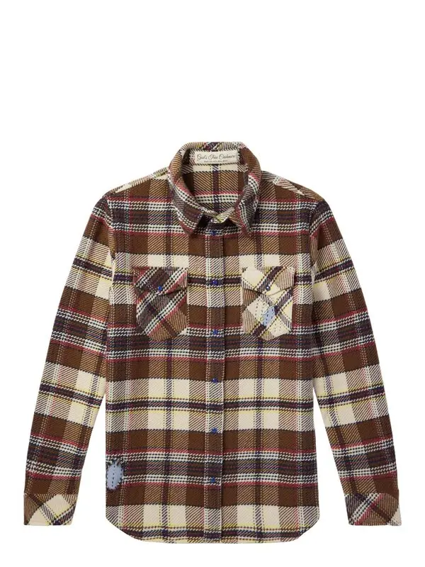 GOD'S TRUE CASHMERE Distressed Checked Cashmere Shirt - Brown