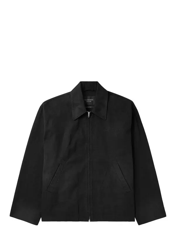 Balenciaga Oversized Logo-embroidered Cotton-canvas Zip-up Jacket - Black