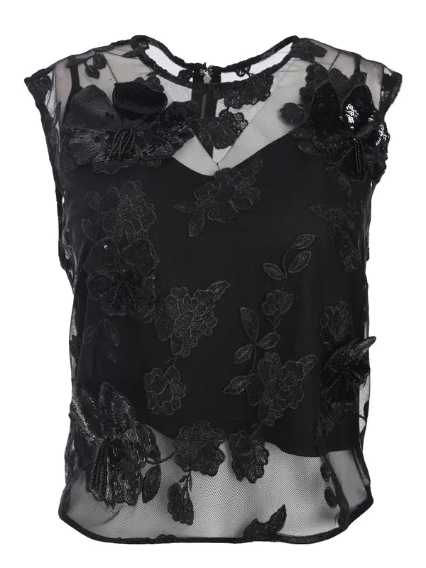 Remain Birger Christensen Mesh Floral Top - Black