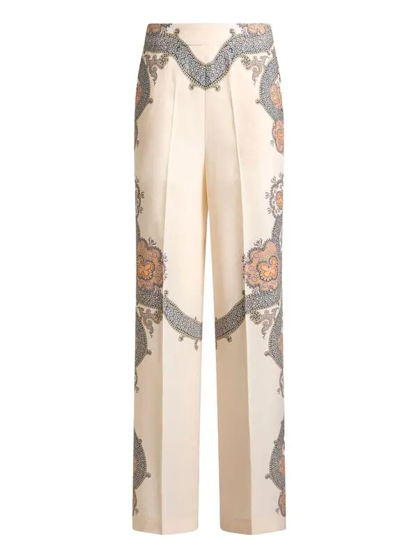 Etro Year Of Snake Silk Palazzo Trousers - Neutrals