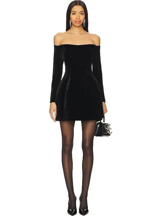 Bardot Nadene Velour Off-shoulder Mini Dress - Black