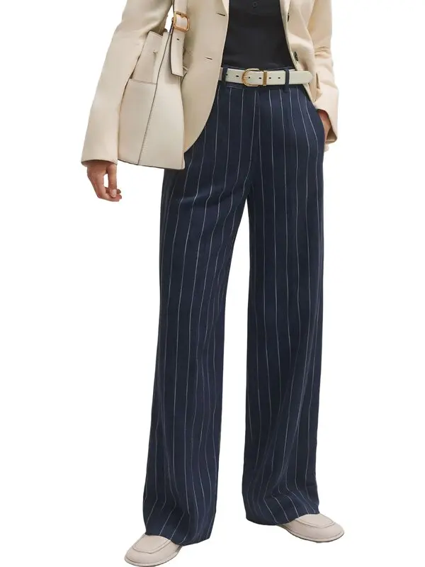 ME+EM Textured Pinstripe Relaxed Pant - Navy/ivory