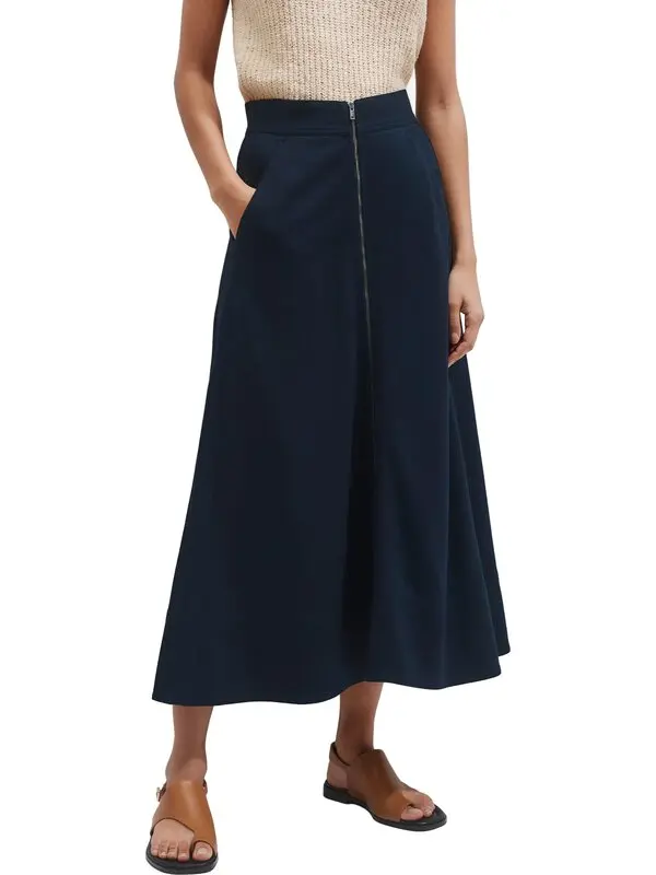 ME+EM Luxe Travel Tailoring Zip-front Midi Skirt - Navy
