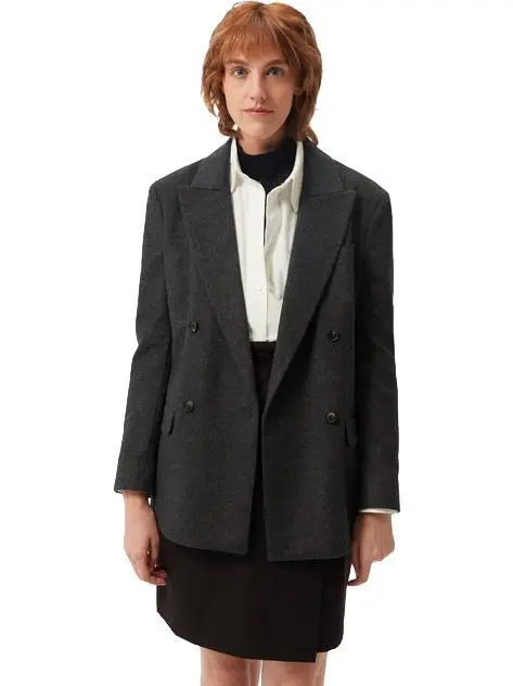 Gobi Cashmere Double-breasted Checkered Blazer - Charcoal