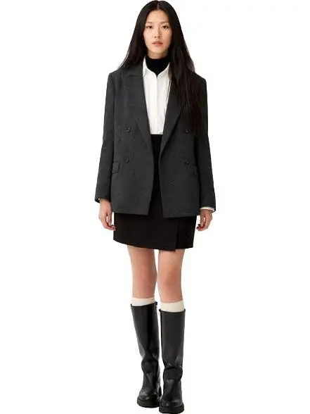Gobi Cashmere Double-breasted Checkered Blazer - Charcoal