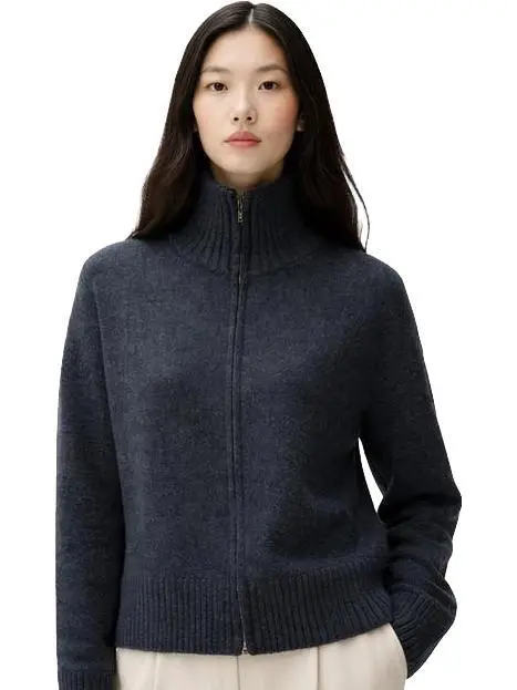 Gobi Cashmere Zip Cardigan - Charcoal
