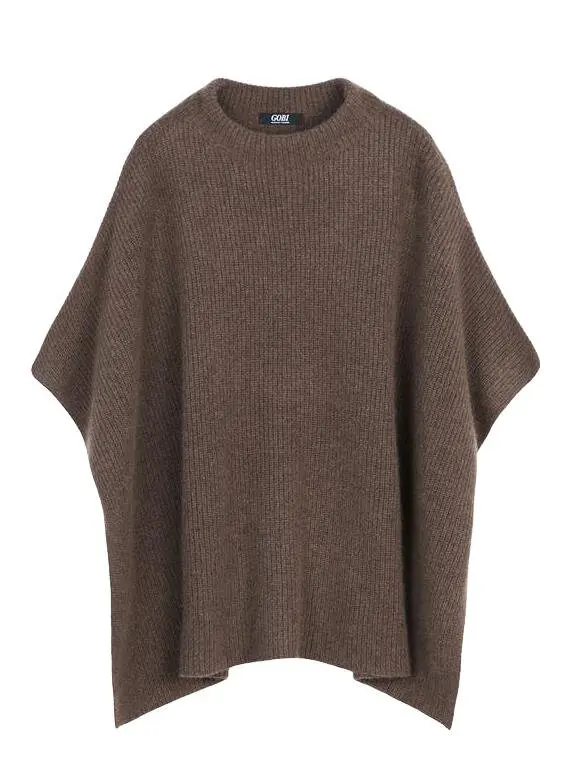 Gobi Cashmere Rib-knit Cashmere Poncho - Cocoa