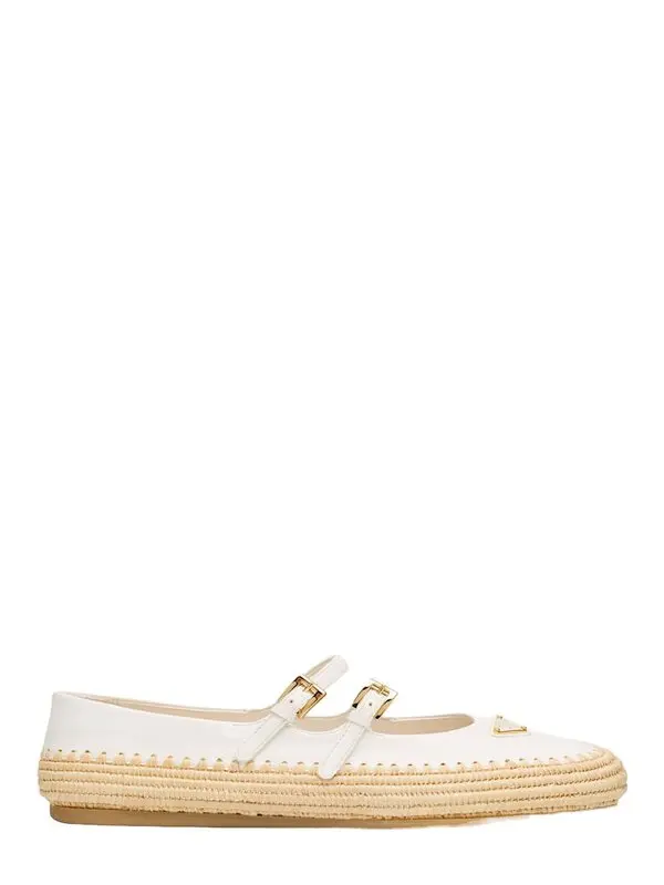 Prada Leather Mary Jane Ballerina Espadrilles - Avorio