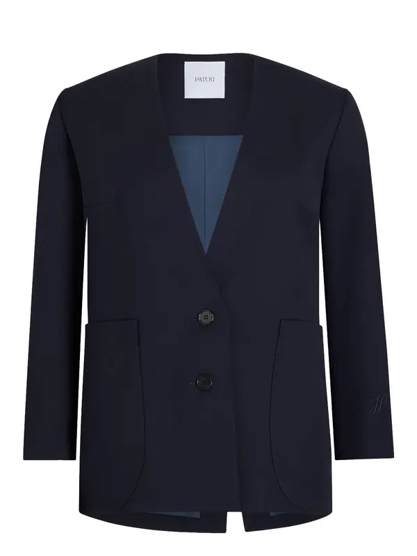 Patou Collarless Twill Jacket - Blue