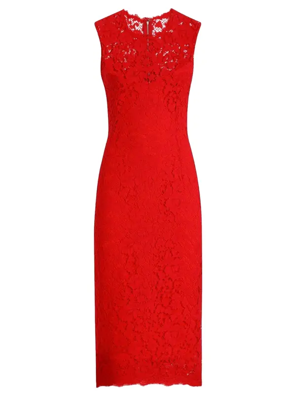 Dolce & Gabbana Floral-lace Midi Dress - Red