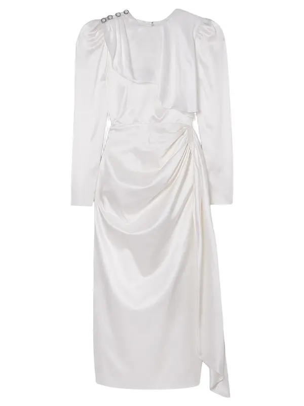 Alessandra Rich Draped Silksatin Midi Dress - White
