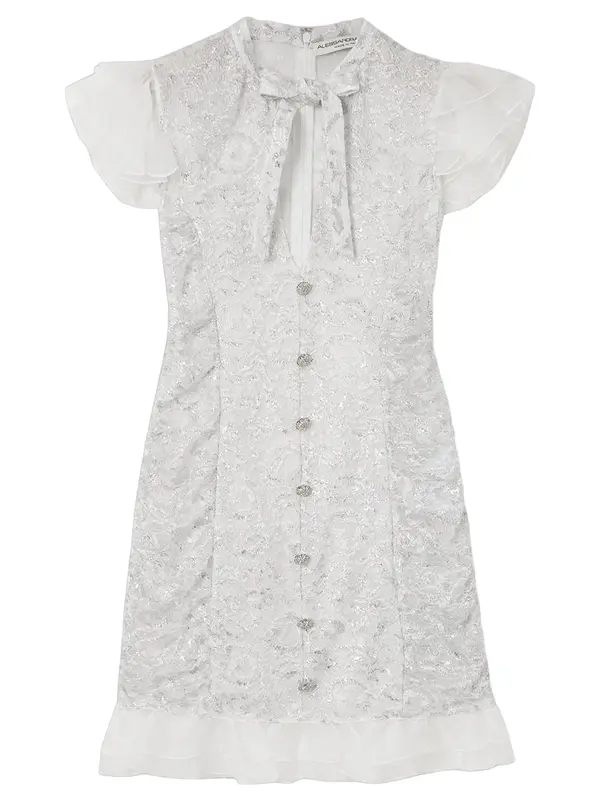 Alessandra Rich Metallic Lace Mini Dress - White