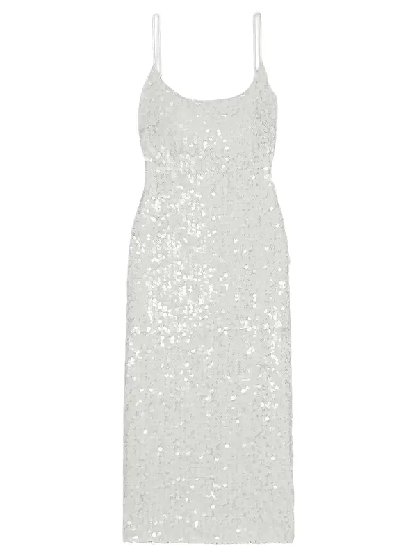 Galvan Mykonos Sequined Metallic Tulle Midi Dress - White