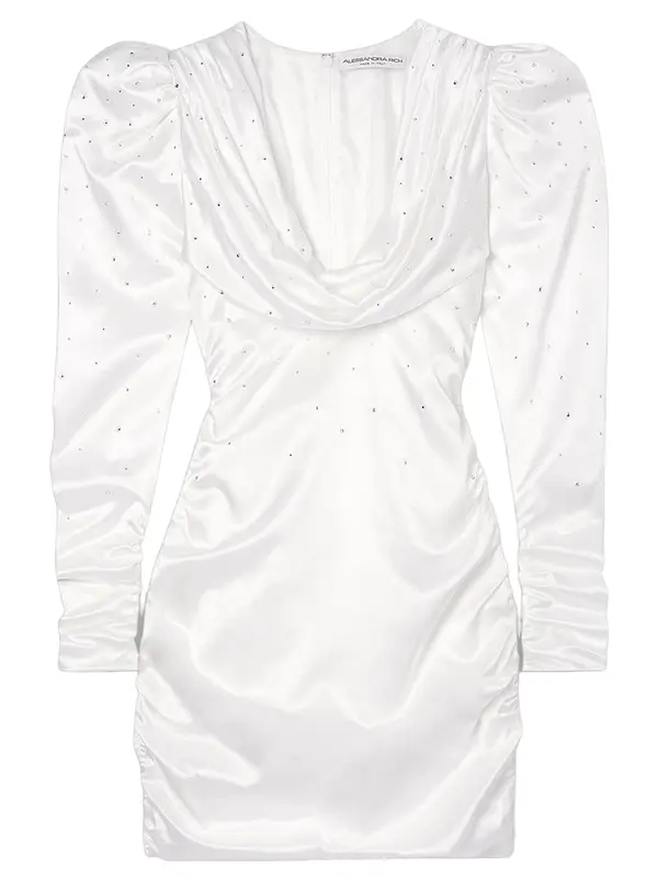Alessandra Rich Draped Crystal-embellished Duchesse Silk-satin Mini Dress - White